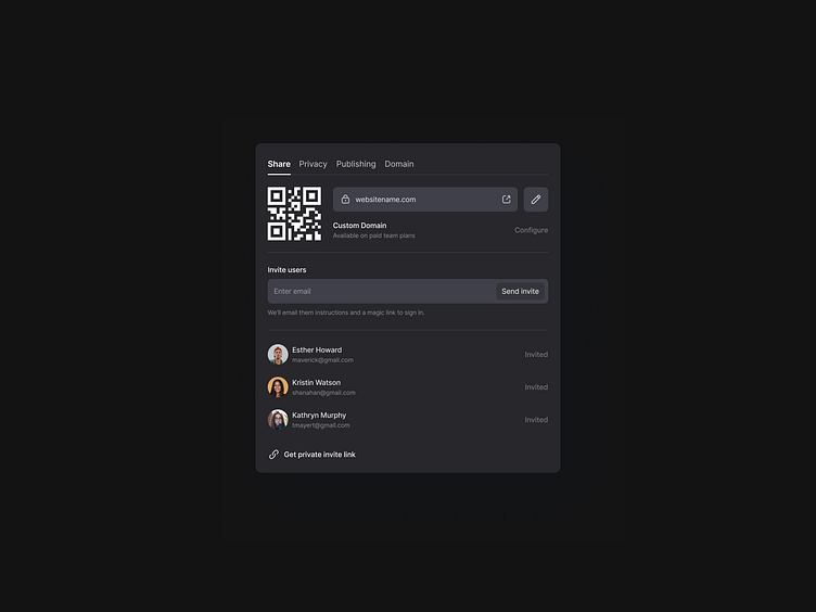 Publishing & Sharing modal | Dark mode 🌗 by Sergushkin Dmitry on Dribbble