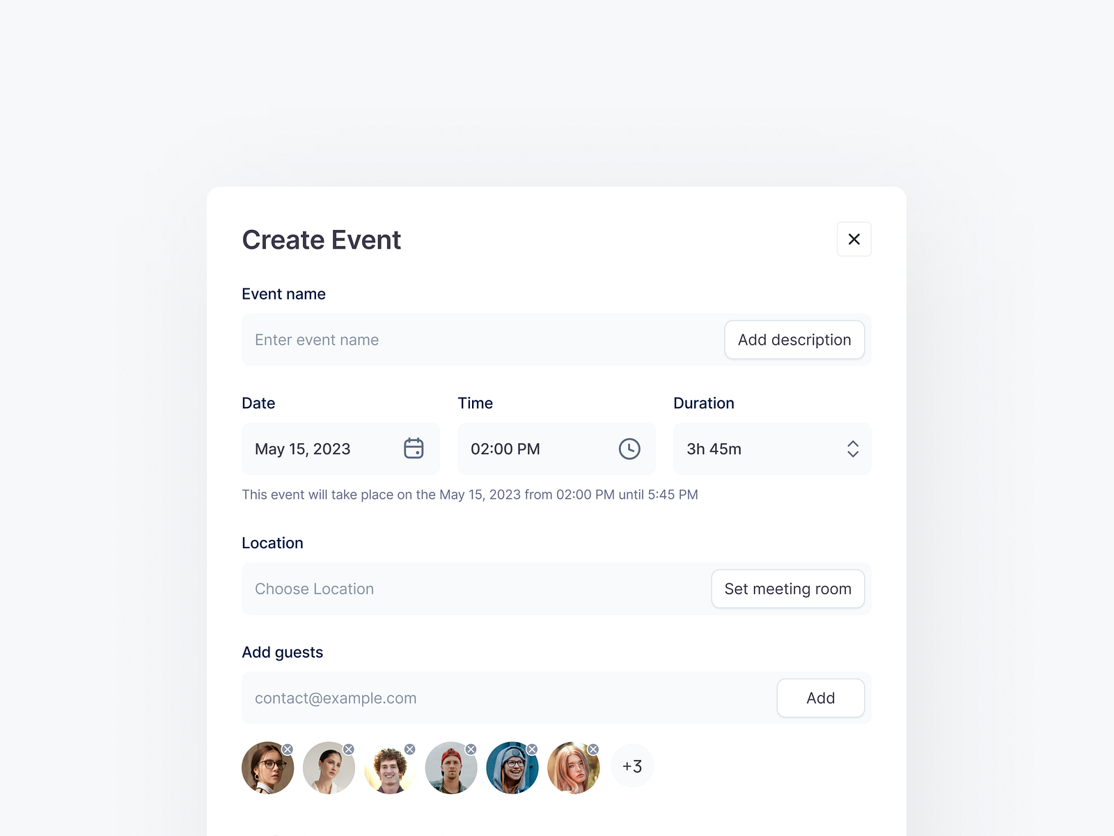 Create Event Modal by Dmitry Sergushkin on Dribbble