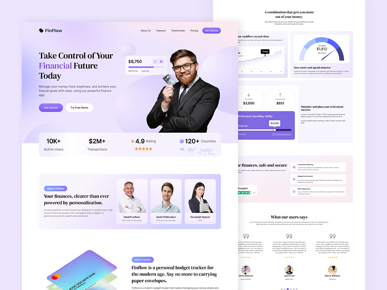 FinFlow – Finance Landing Page UI by MD Riajul Islam on Dribbble