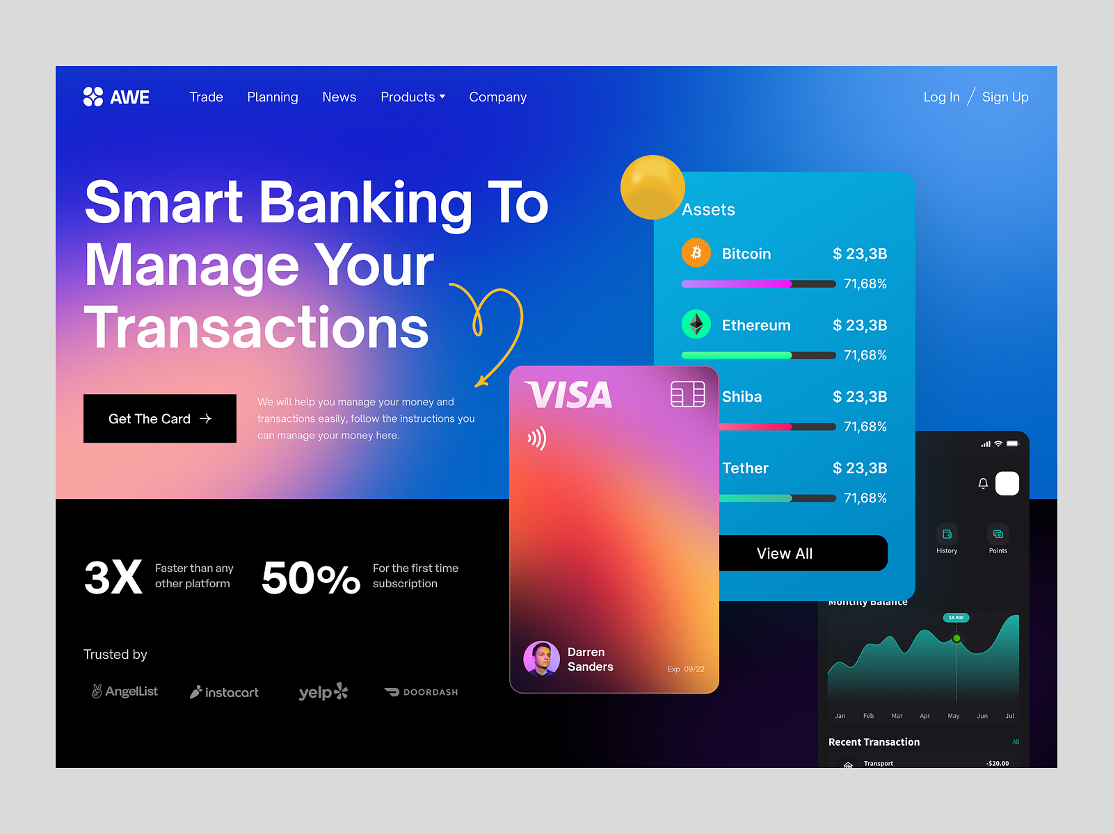 Finance website header exploration by Awe Saas for PageX Studio on Dribbble