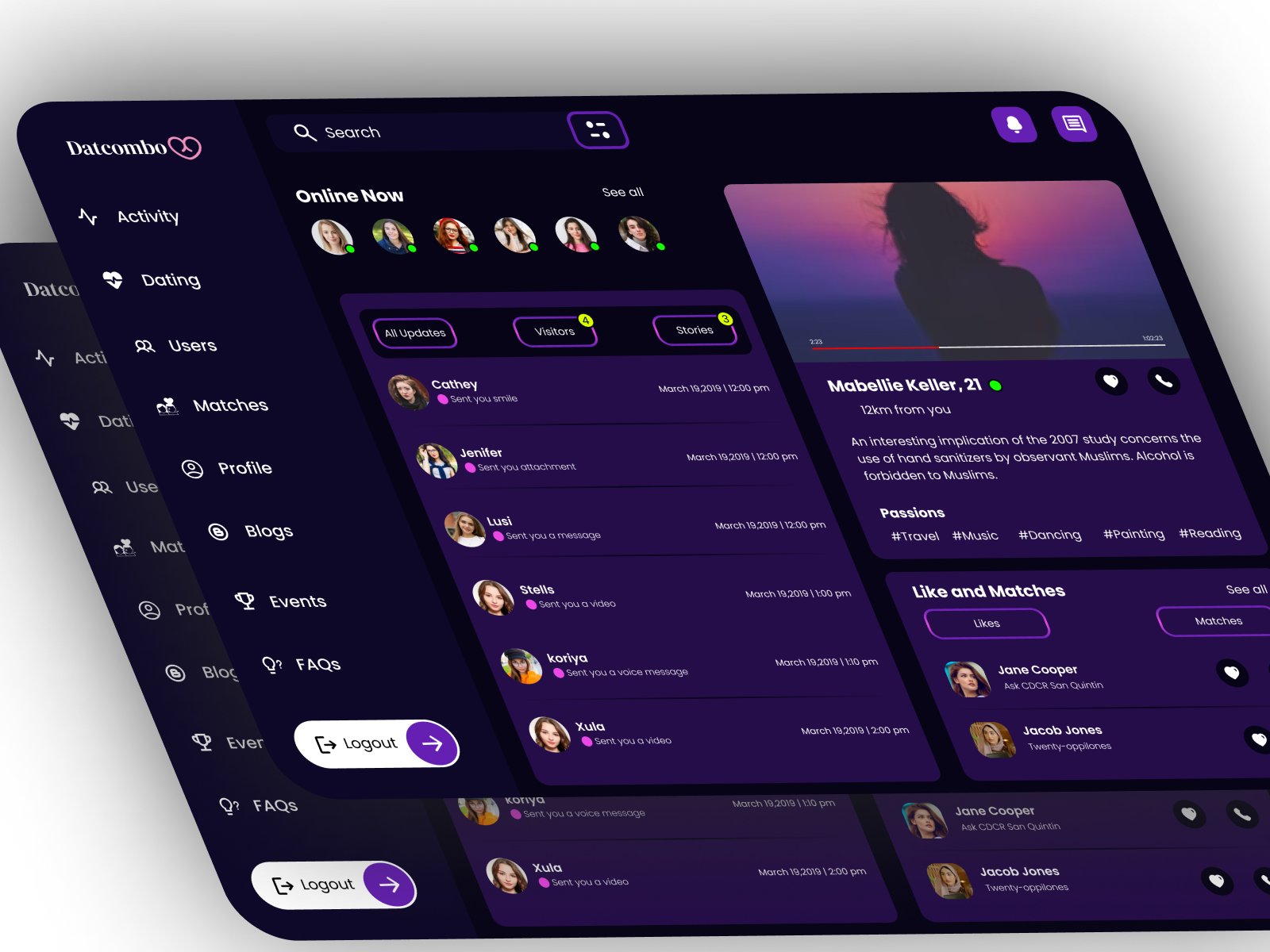 Dating dashboard ui | Dark theme dashboard by MaahiUXUI on Dribbble