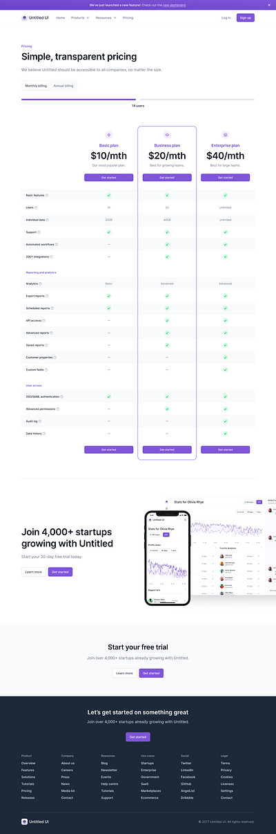 Compare Pricing Page UI by Artist 🎨 on Dribbble