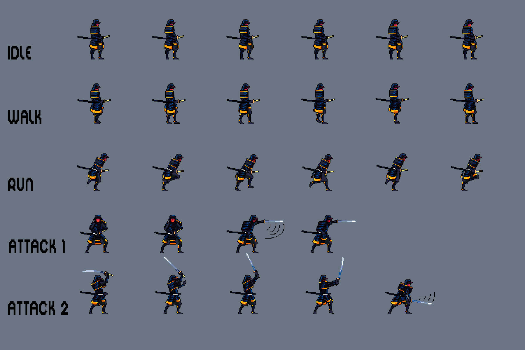 Free Samurai Pixel Art Sprite Sheets by 2D Game Assets on Dribbble
