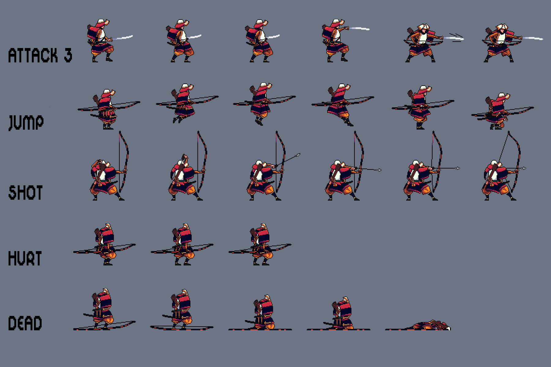 Free Samurai Pixel Art Sprite Sheets by 2D Game Assets on Dribbble