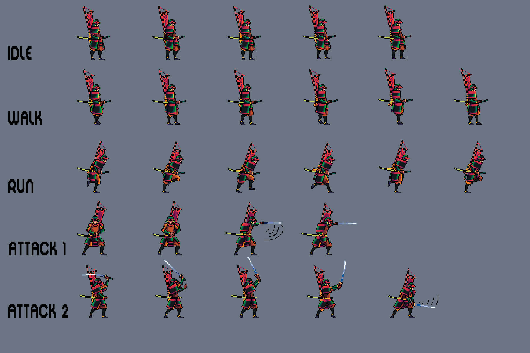 Free Samurai Pixel Art Sprite Sheets by 2D Game Assets on Dribbble