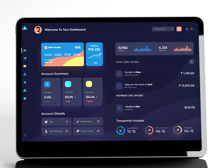 Modern fintech dashboard by Rohit Patel on Dribbble