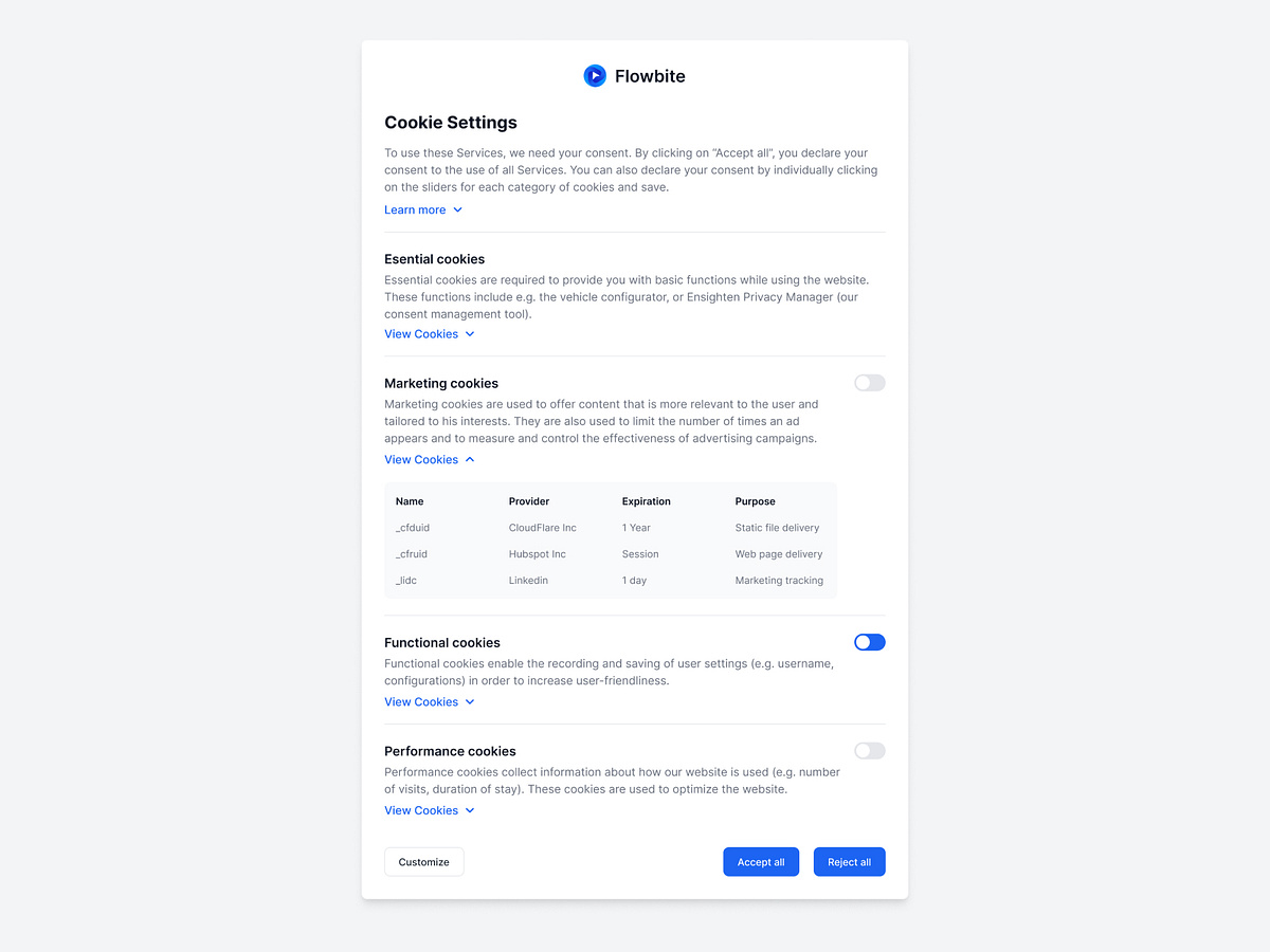 Cookie Consent Modal By Flowbite On Dribbble