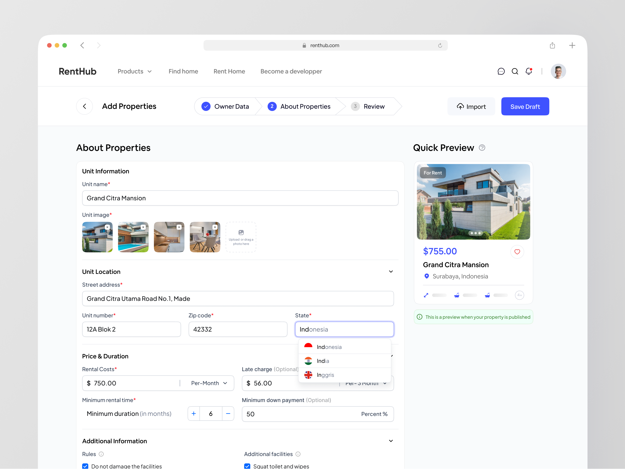 RentHub - Adding Properties page 🛠️ by Rafi Rohmat for Odama on Dribbble