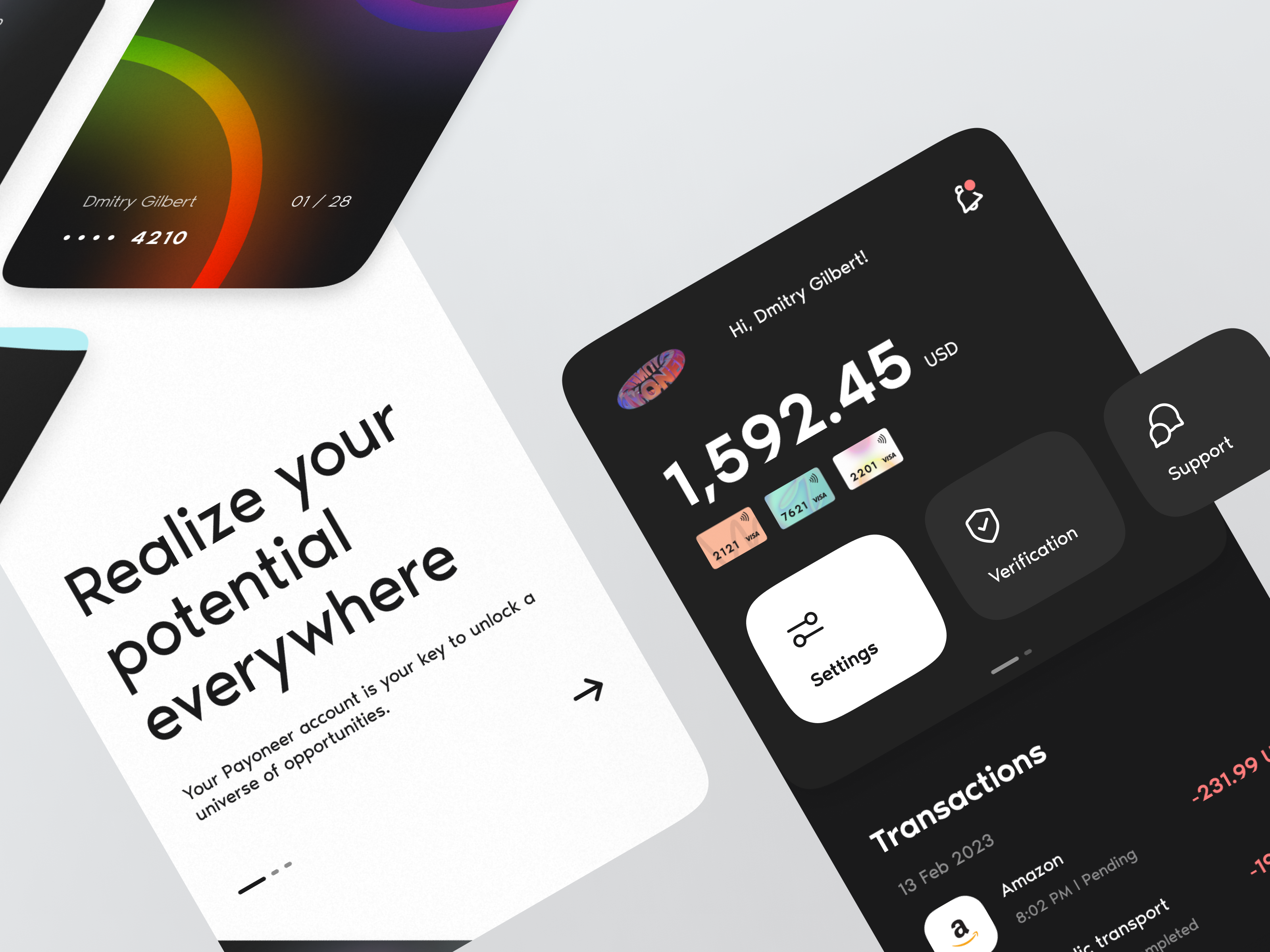 Payoneer App Redesign Concept: bank app ui by Ronas IT | UI/UX Team on ...