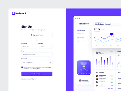 Sign up / Register page — Horizon UI by Horizon UI on Dribbble