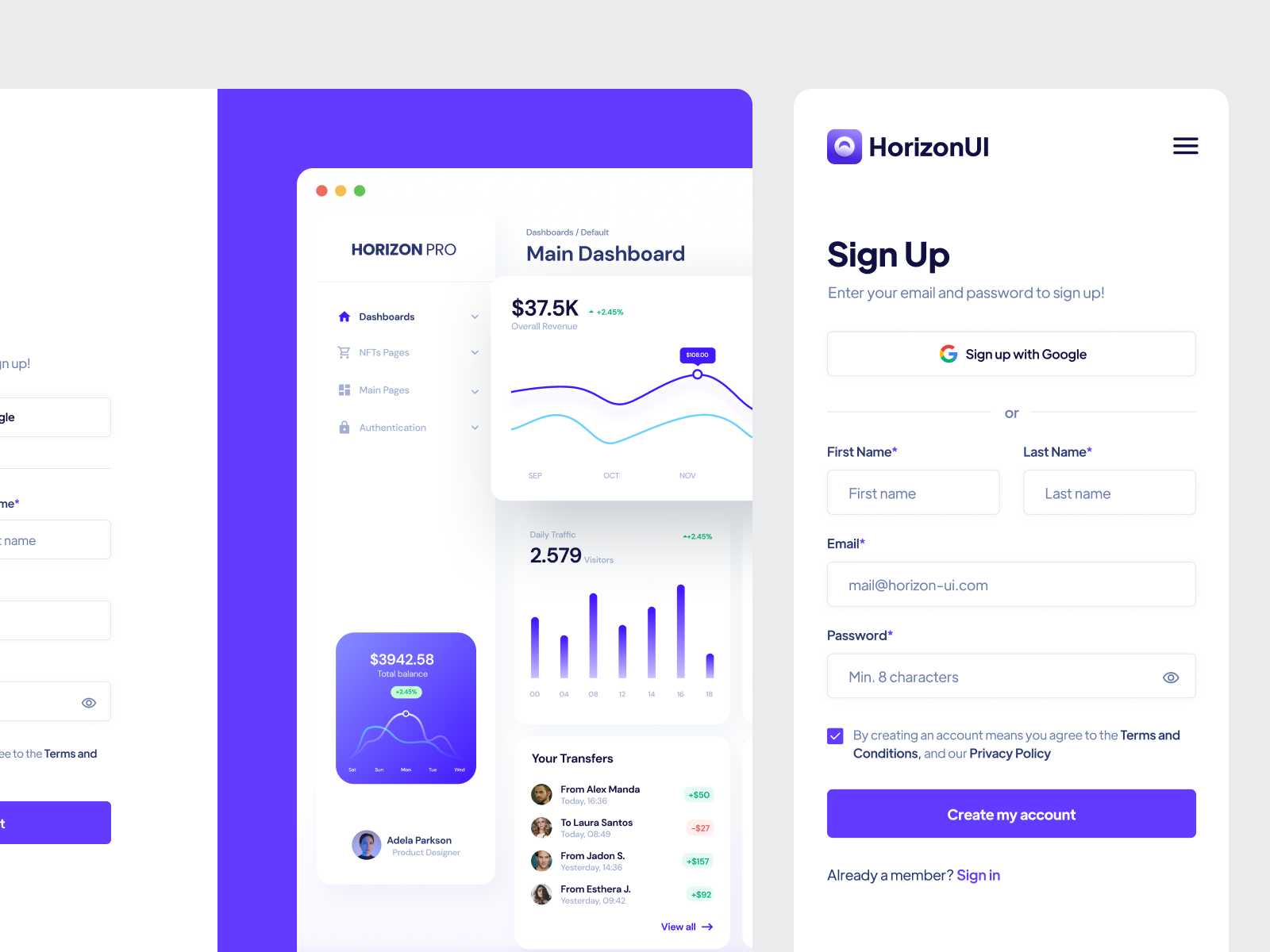 Sign up / Register page — Horizon UI by Horizon UI on Dribbble