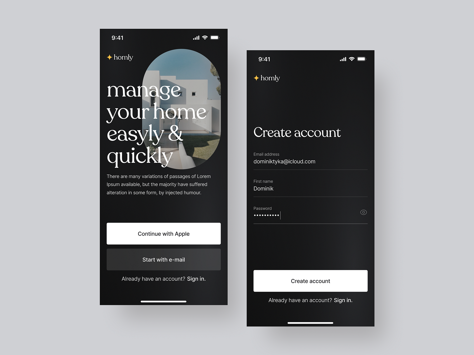 Enter and Sign Up screen- Smart home iOS app by Dominik Tyka on Dribbble