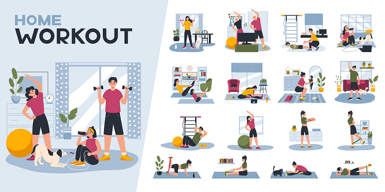 Home workout set by Macrovector on Dribbble