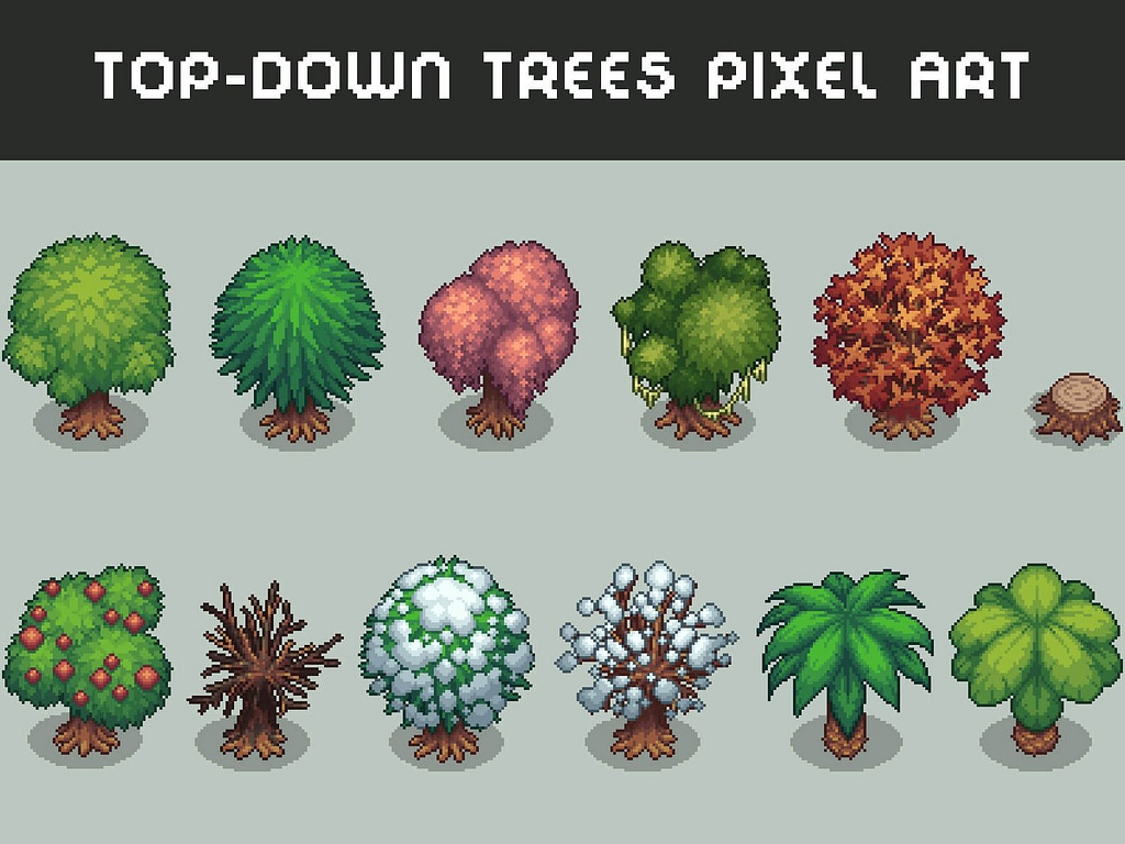 Free Top-Down Trees Pixel Art by 2D Game Assets on Dribbble
