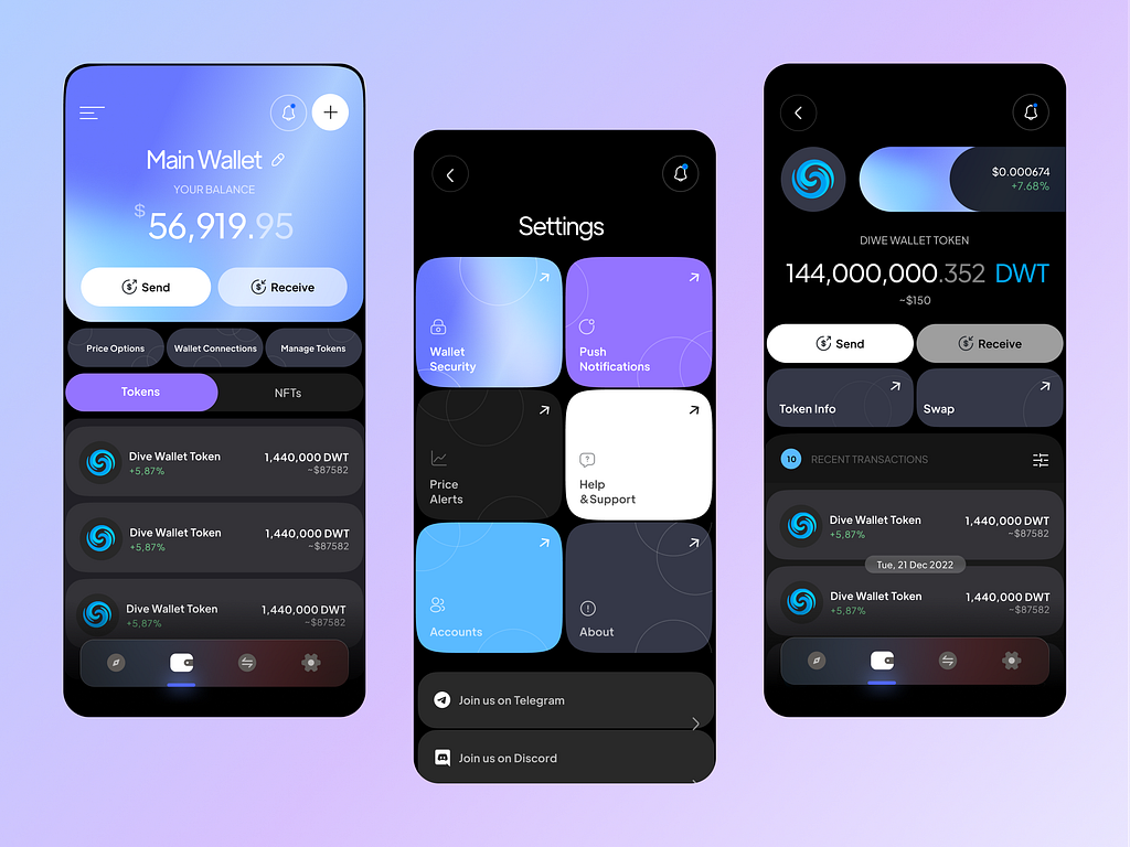 Crypto wallet app design by Bogdan Falin for QClay on Dribbble