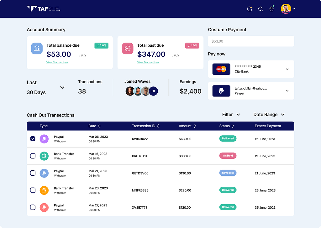 Payment Dashboard Website Design by Abdullah Bin Kamal on Dribbble