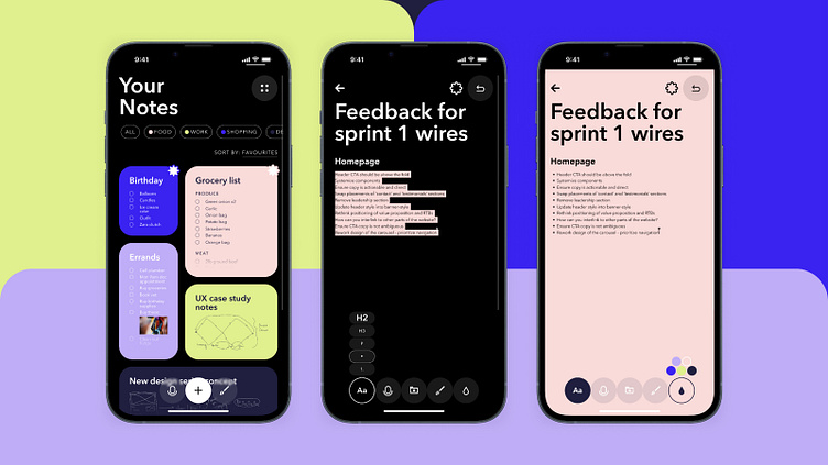 Bold and stylish notes app by Shivangi Patel on Dribbble