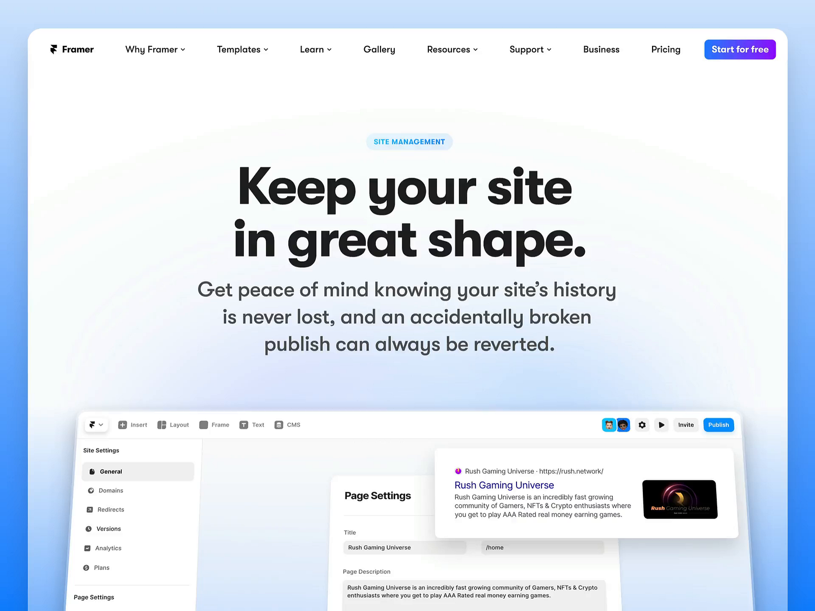 Site Management in Framer by Monika Michalczyk for Framer on Dribbble