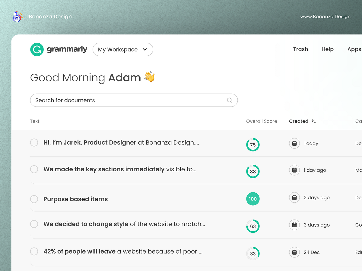 Grammarly | Desktop App Redesign by Behrad Mirafshar for Bonanza Design ...