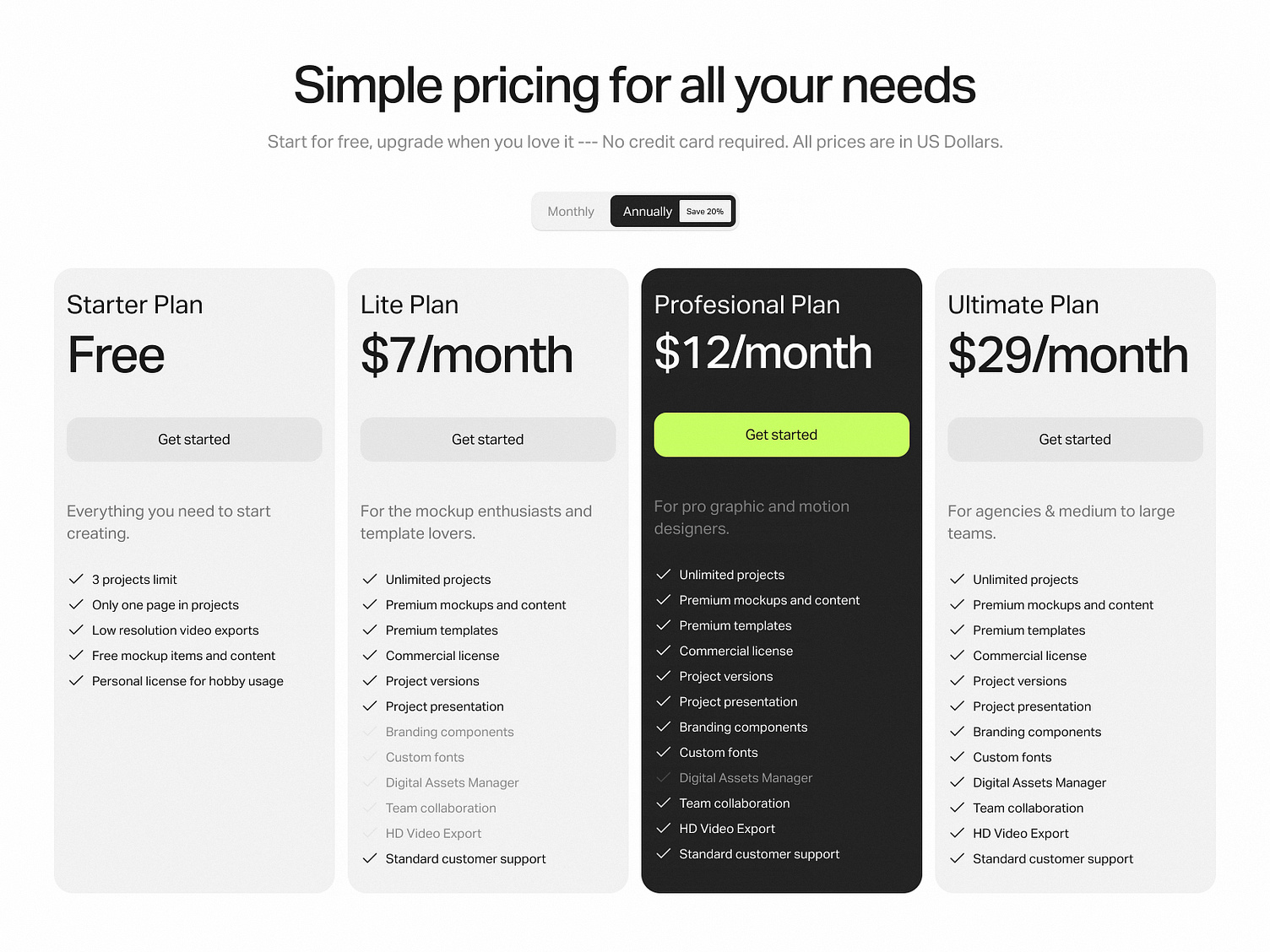 Subscription Plans Pricing Page by Yasir Ekinci on Dribbble