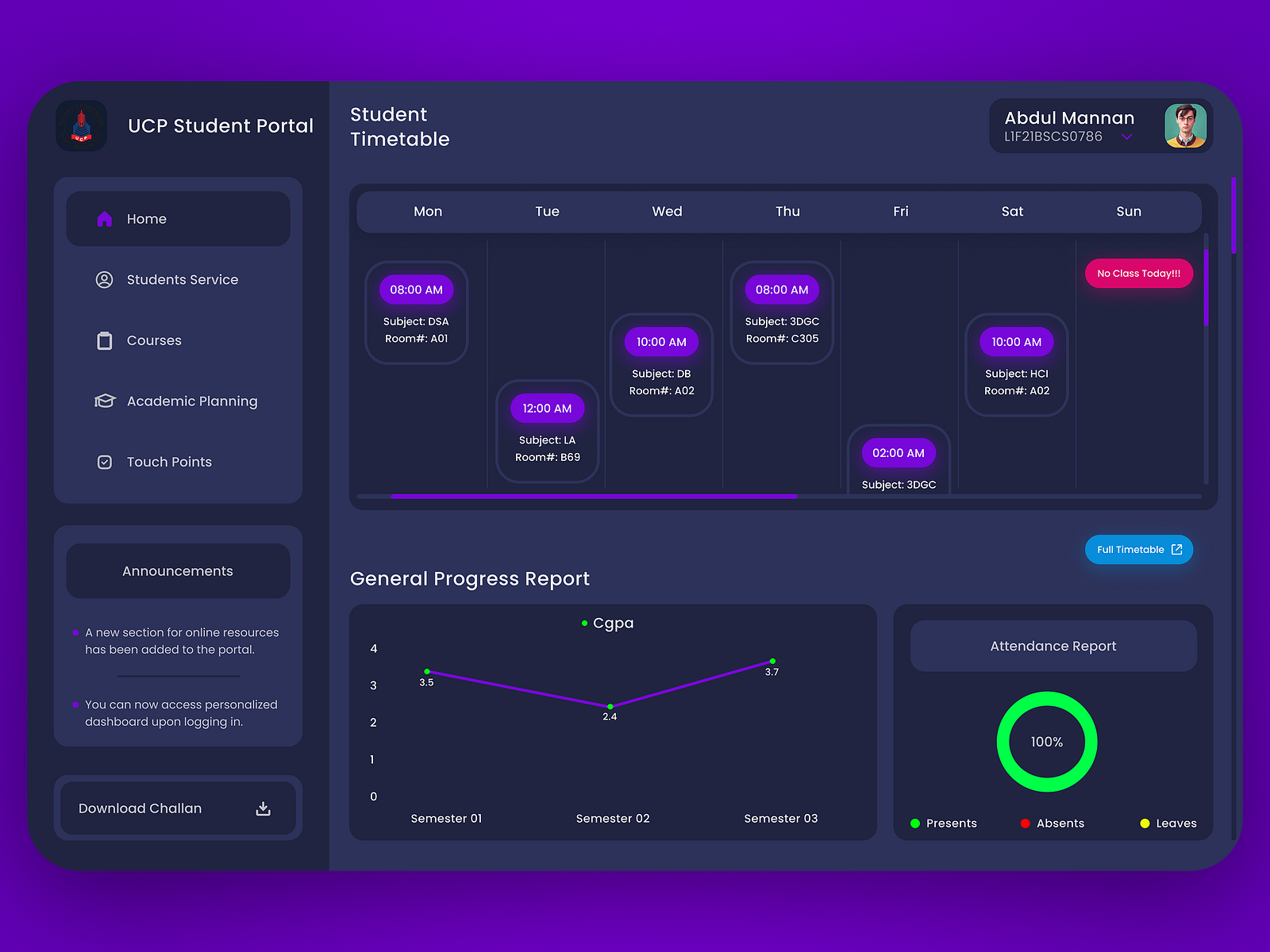 UCP Student Portal by abdul mannan on Dribbble
