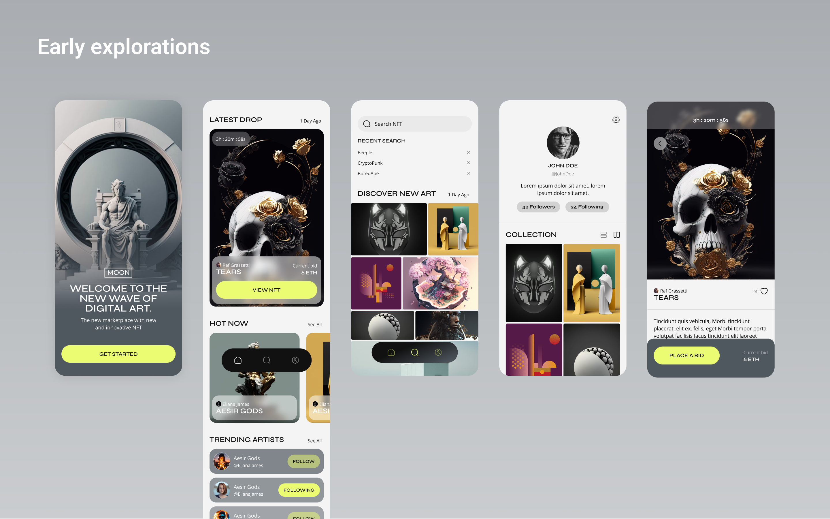Moon - NFT Marketplace App UI Design by Malini Rao on Dribbble
