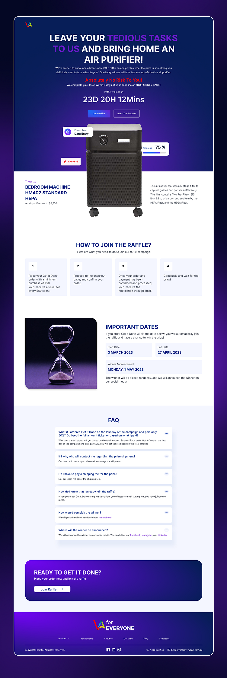 Landing page design for VAFE's Raffle Campaign by Upscalix on Dribbble