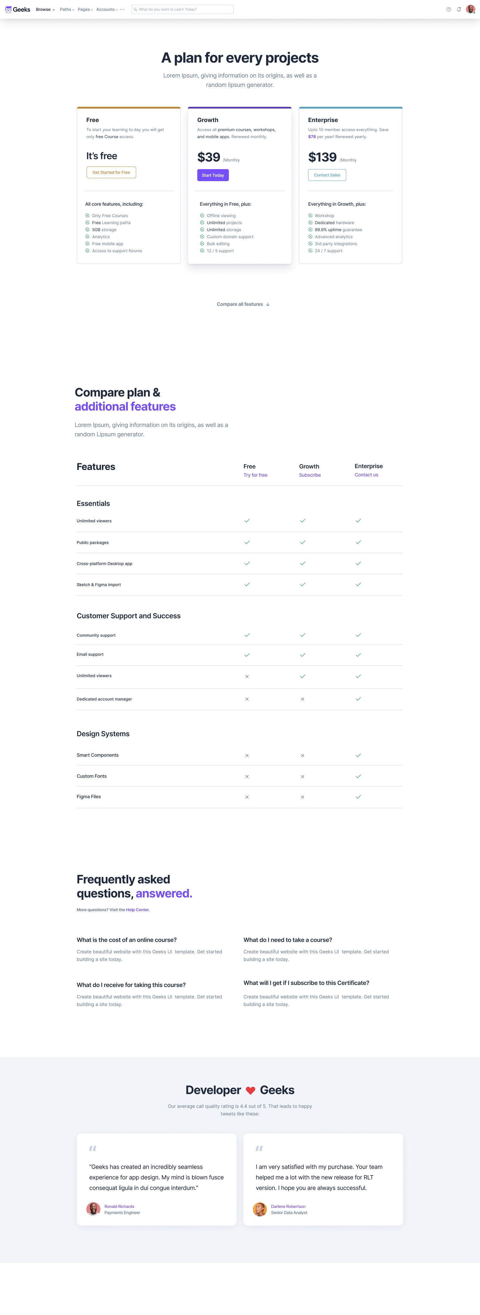 Pricing Page Design Geeks UI by codescandy on Dribbble