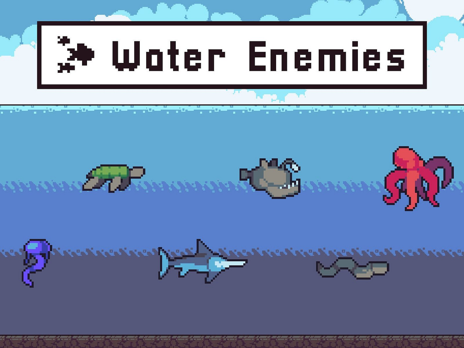 Octopus, Jellyfish, Shark and Turtle Free Sprite Pixel Art by 2D Game ...