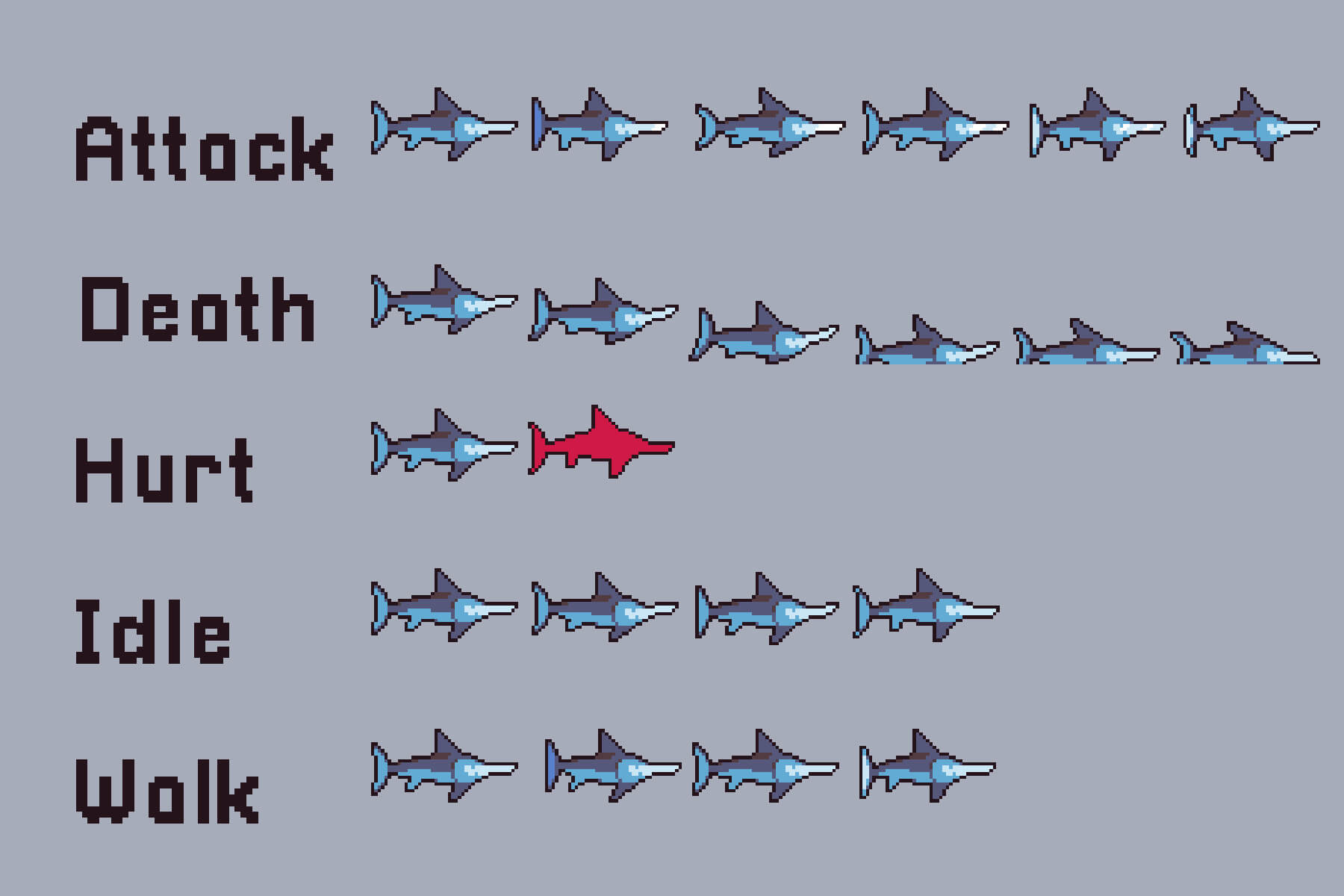 Octopus, Jellyfish, Shark and Turtle Free Sprite Pixel Art by 2D Game ...