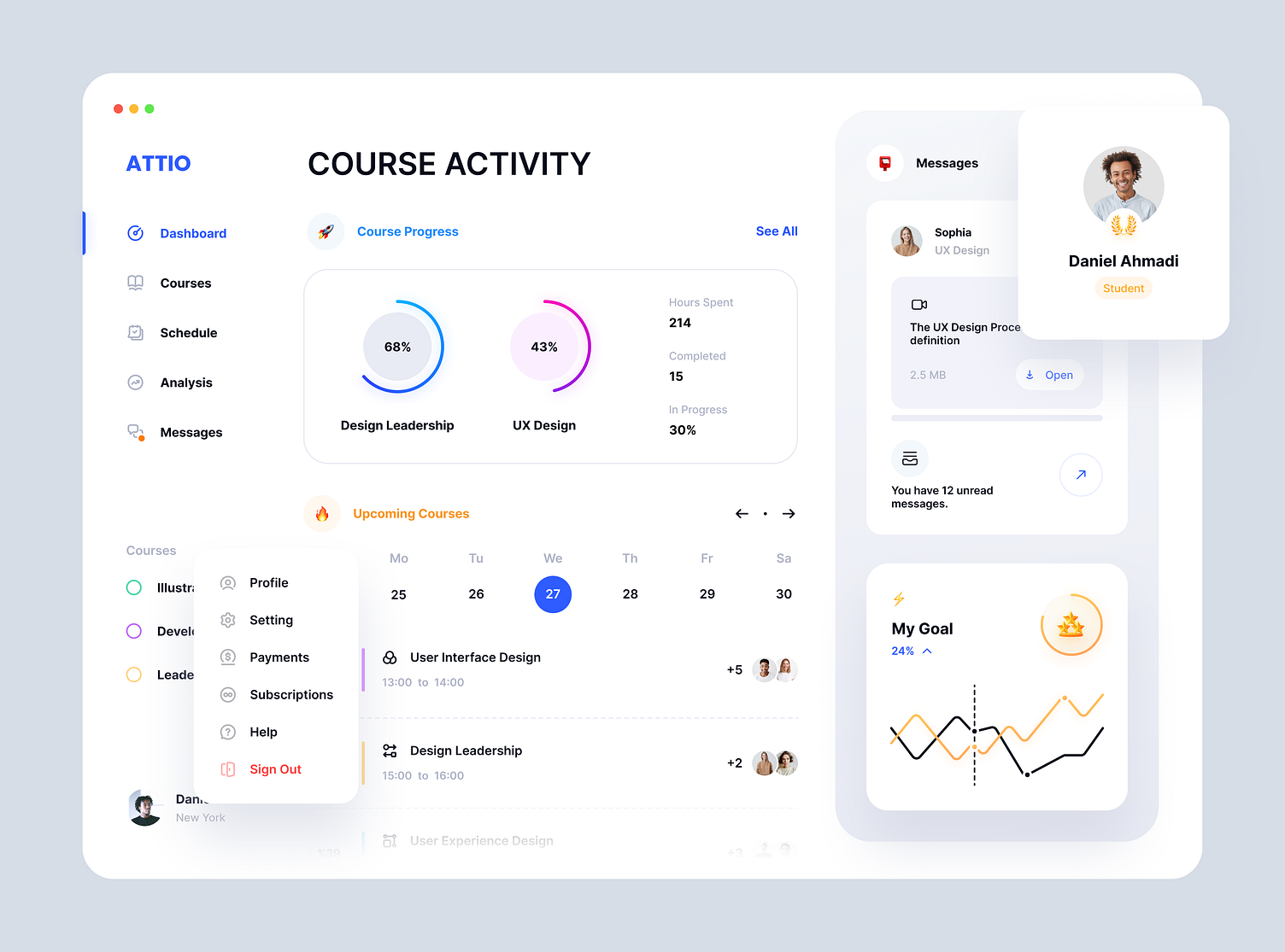 E-learning Dashboard by 11Daniyal on Dribbble