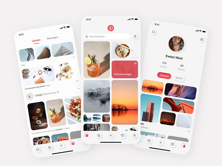 Pinterest mobile app redesign by Evelyn W on Dribbble