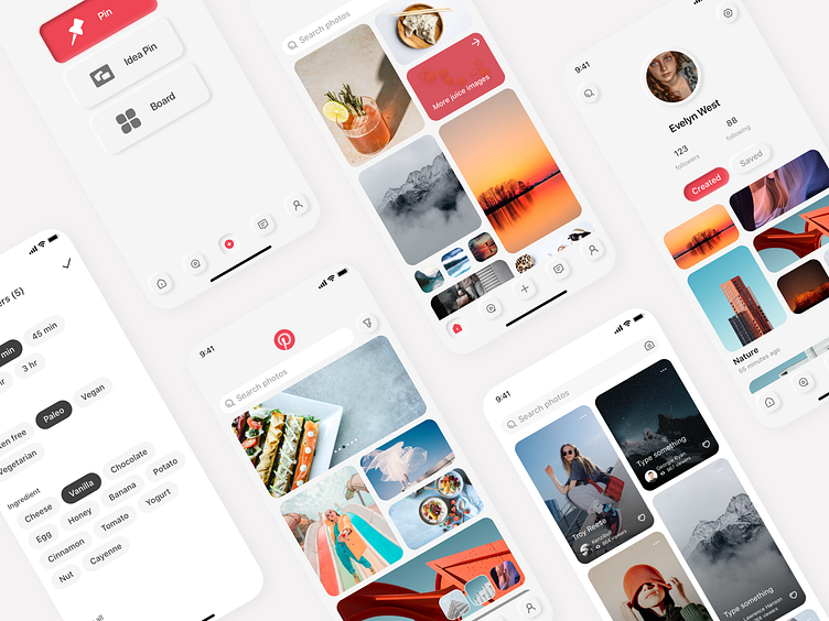 Pinterest mobile app redesign by Evelyn W on Dribbble
