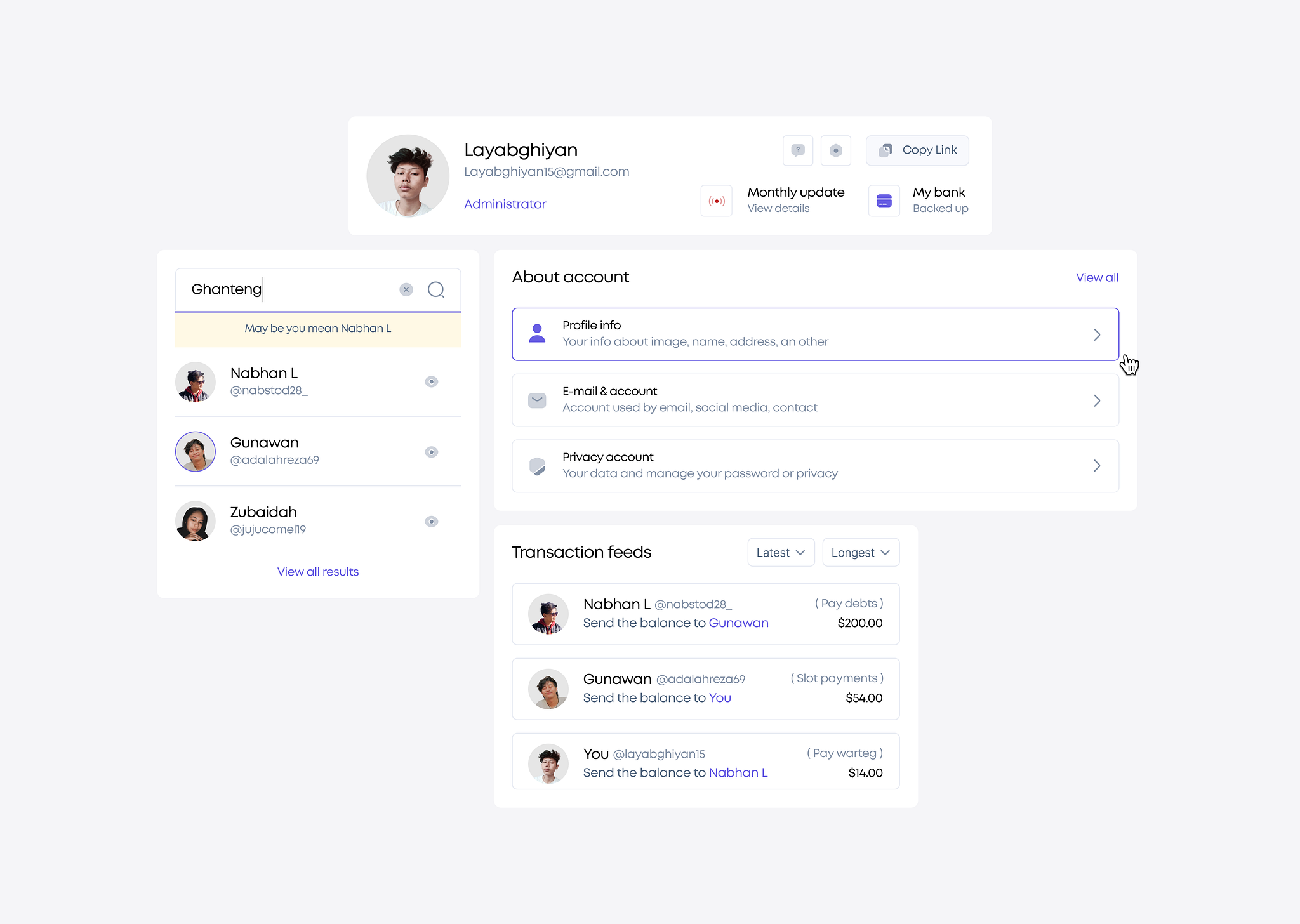 Modals profile transaction by Ghiyan💎 for Norch Studio on Dribbble