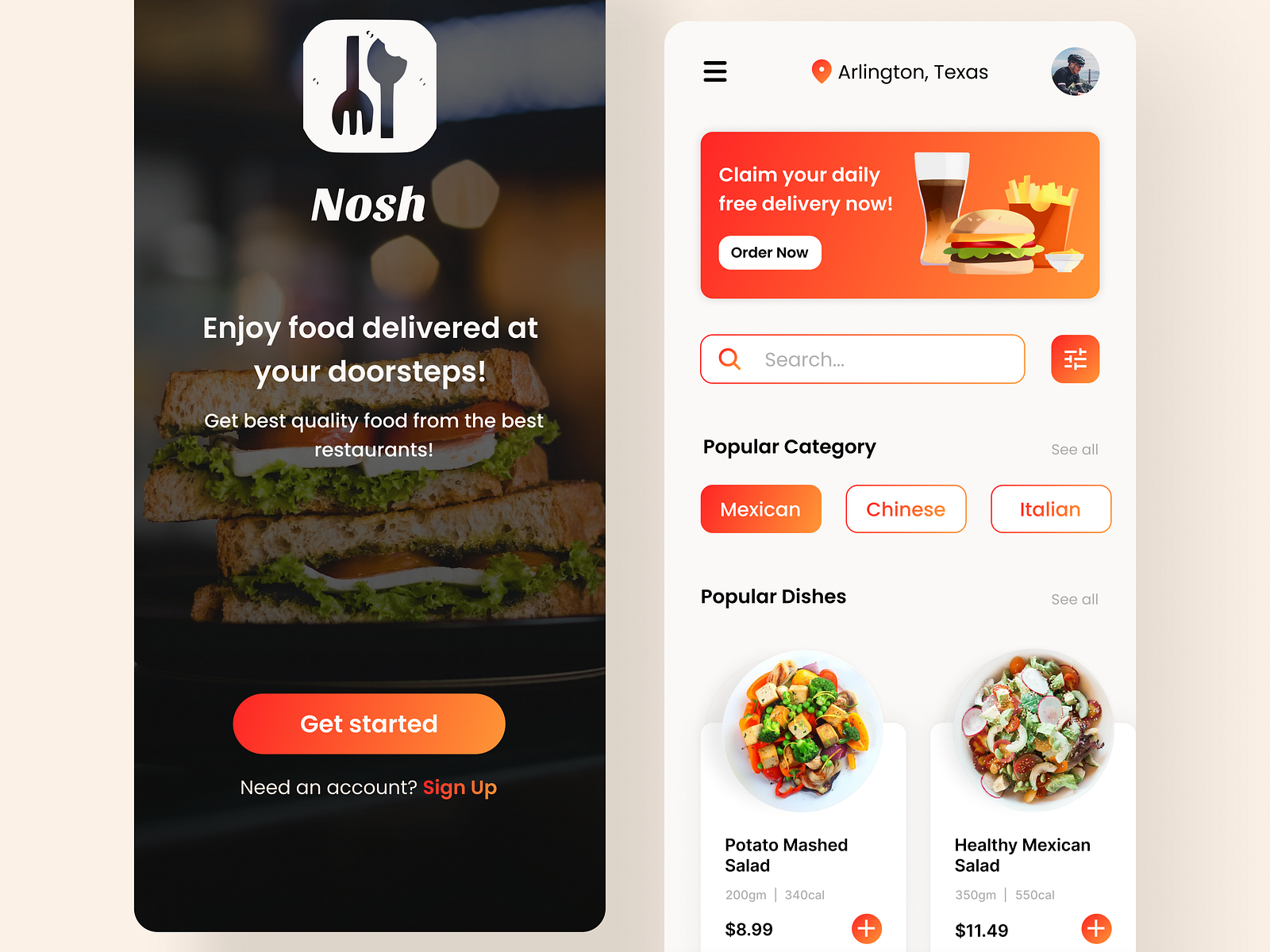 Nosh - Food Delivery App by Khatri Shivang on Dribbble