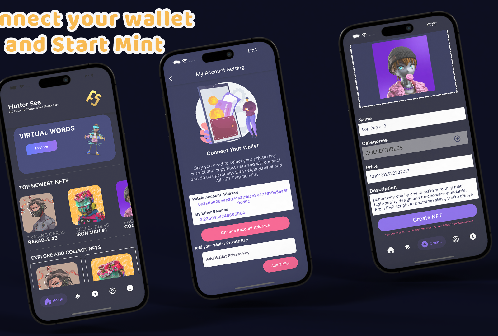 FlutterSee - Full Flutter NFT Marketplace Mobile App With Solidi by bahaa taha on Dribbble