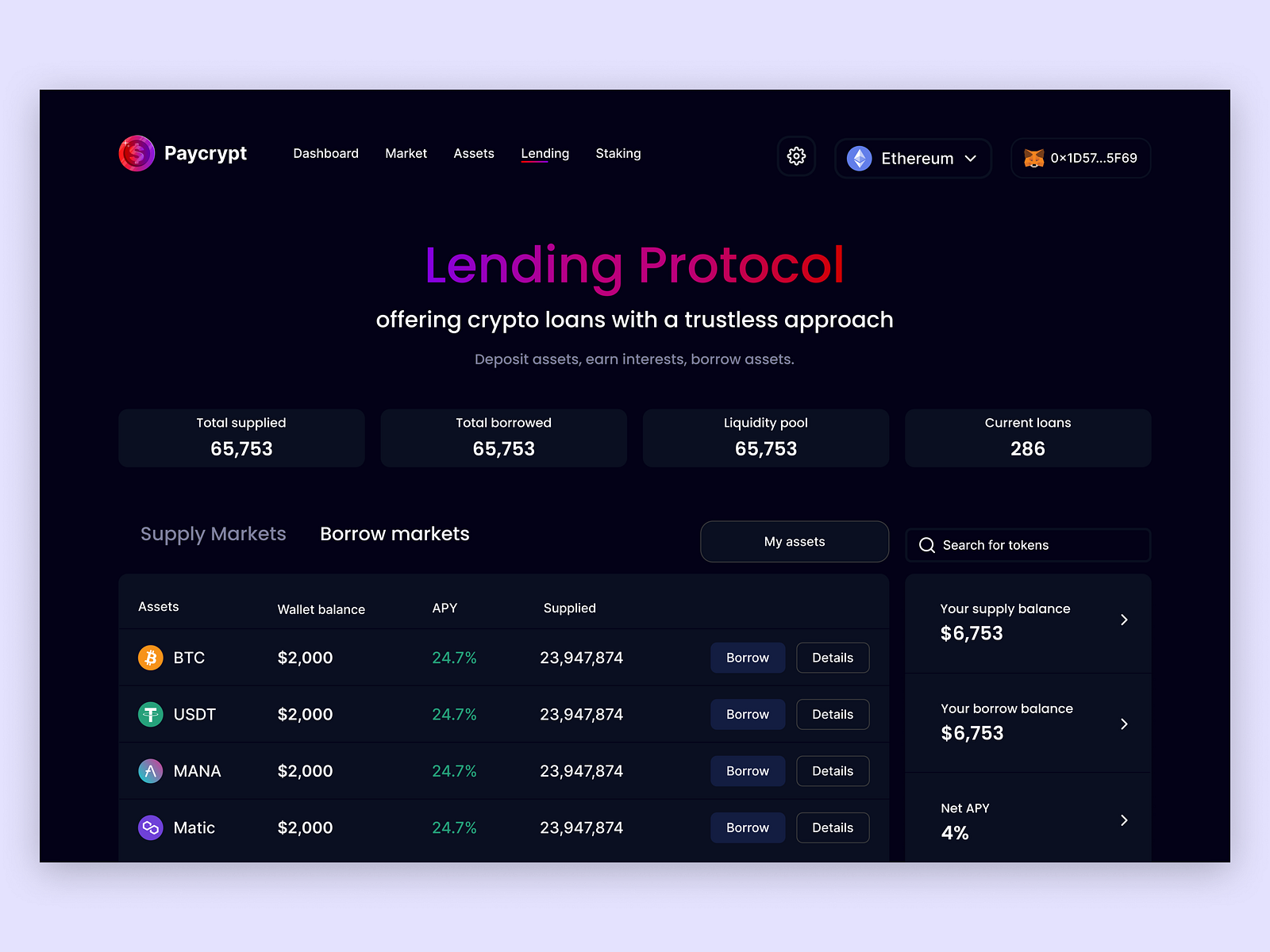 Paycrypt: Lending Protocol dark mode by Paul Idenyi on Dribbble