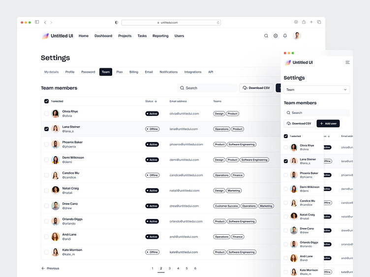 Team management settings — Untitled UI by Jordan Hughes® on Dribbble