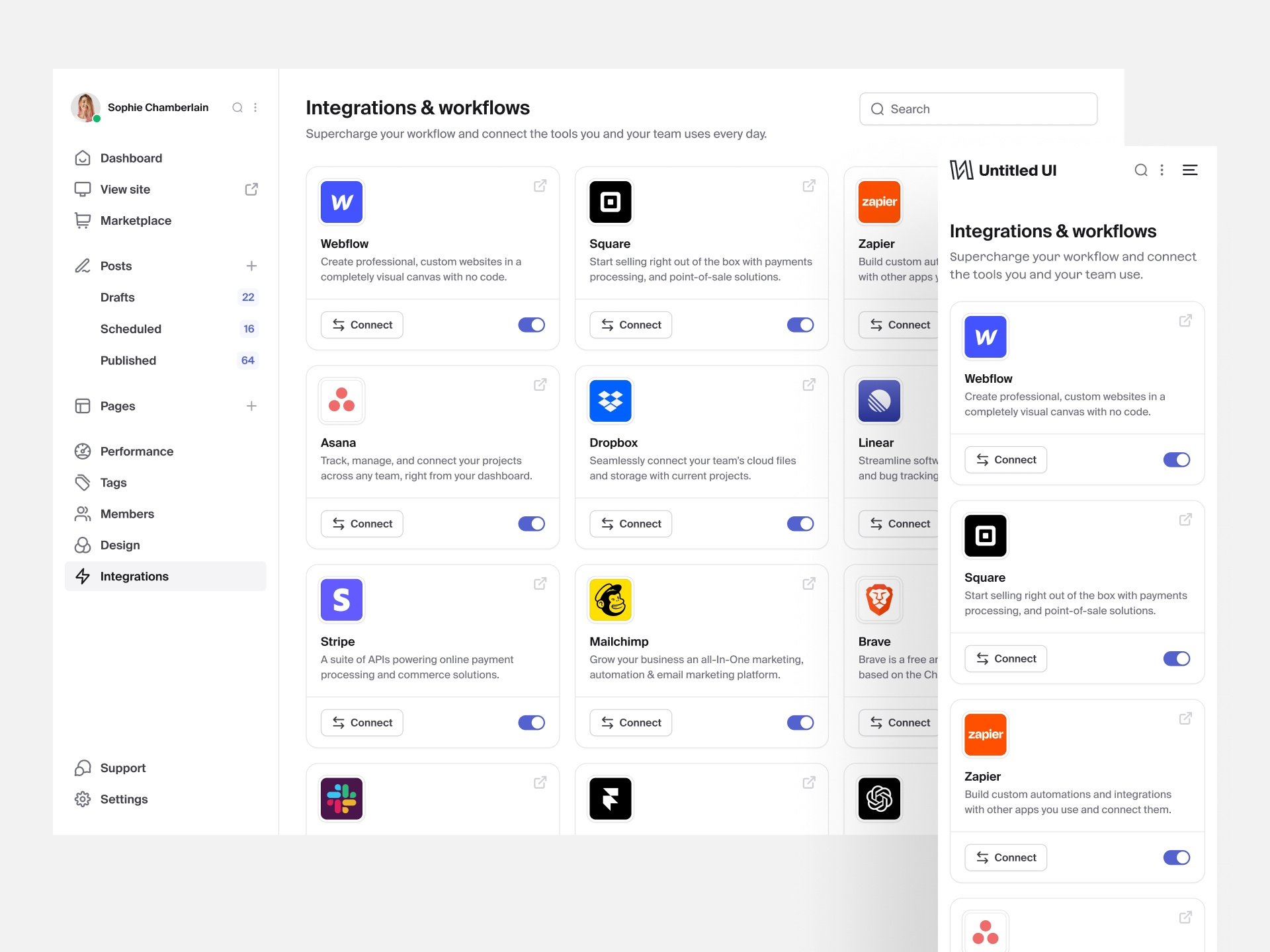 Integrations & workflows settings — Untitled UI by Jordan Hughes® on ...