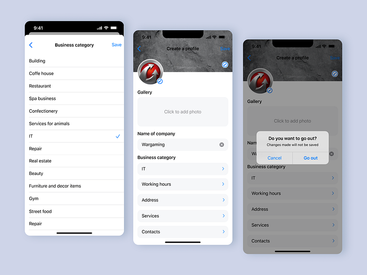 Create | Edit Business profile of the iOS app by Ekaterina Golosko on ...