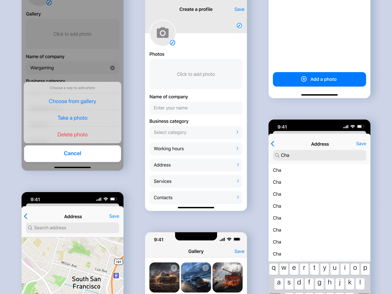 Create | Edit Business profile of the iOS app by Ekaterina Golosko on Dribbble