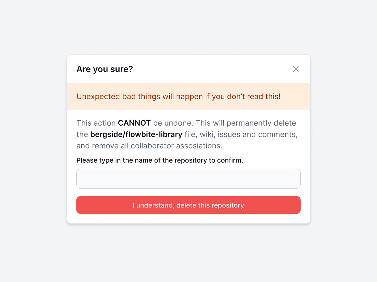Delete confirmation modal by Flowbite on Dribbble