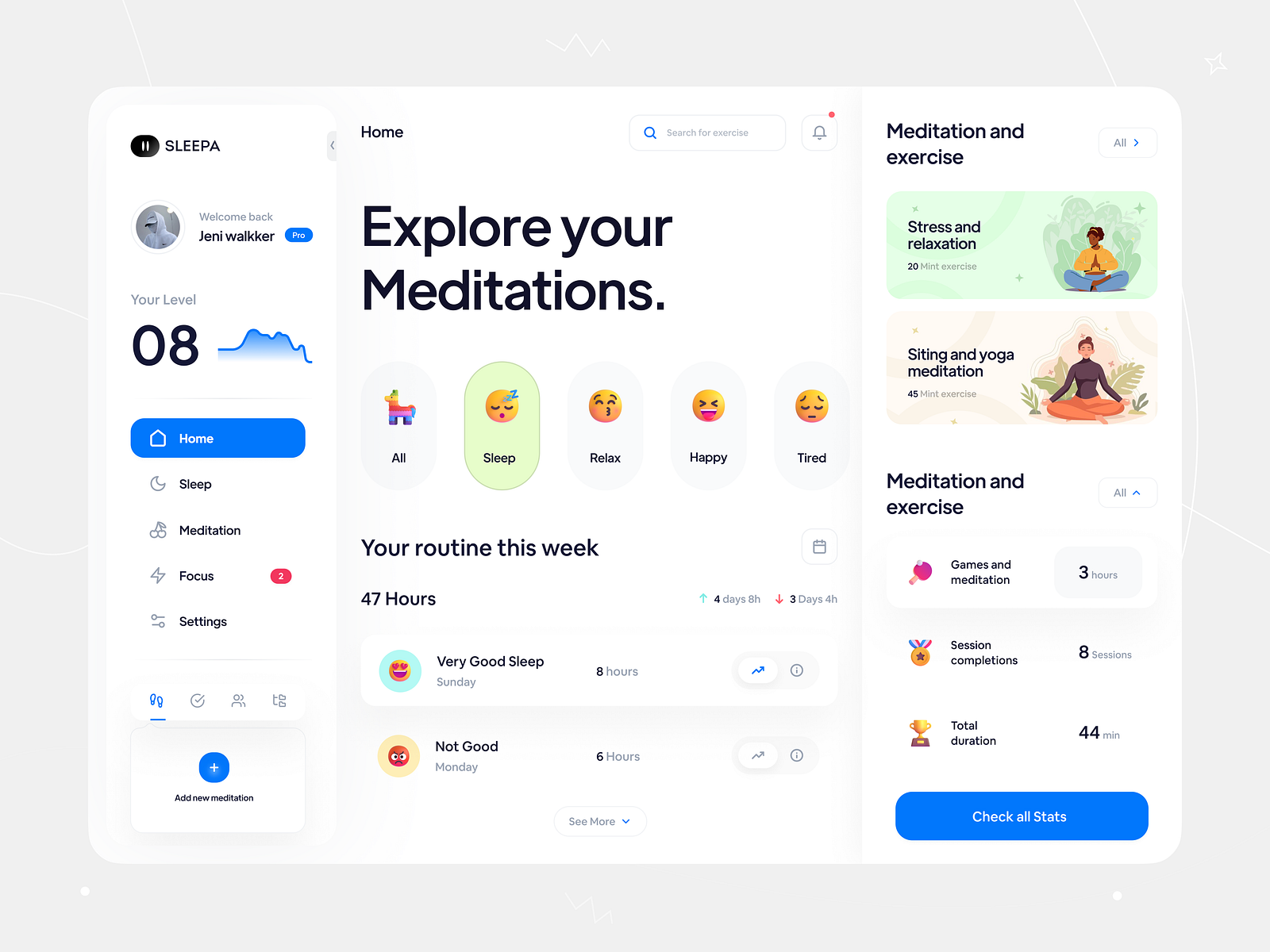 Dashboard UI/UX for Meditation Platform by Awsmd on Dribbble