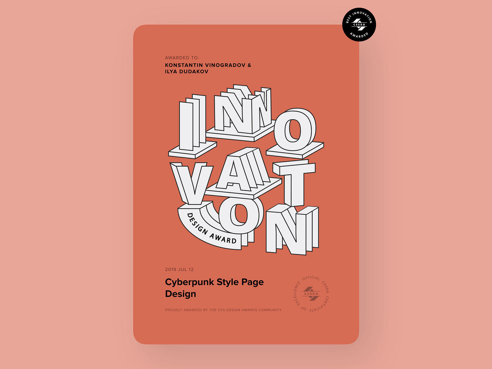 CSSDA Best Innovation Award by Vino Costa on Dribbble