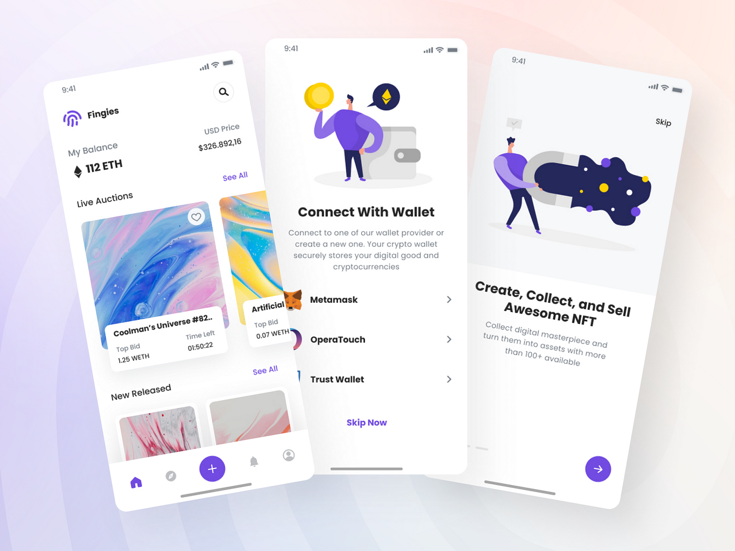 Fingies - Onboarding, Home, and Connect Wallet by Tegar Putra for ...