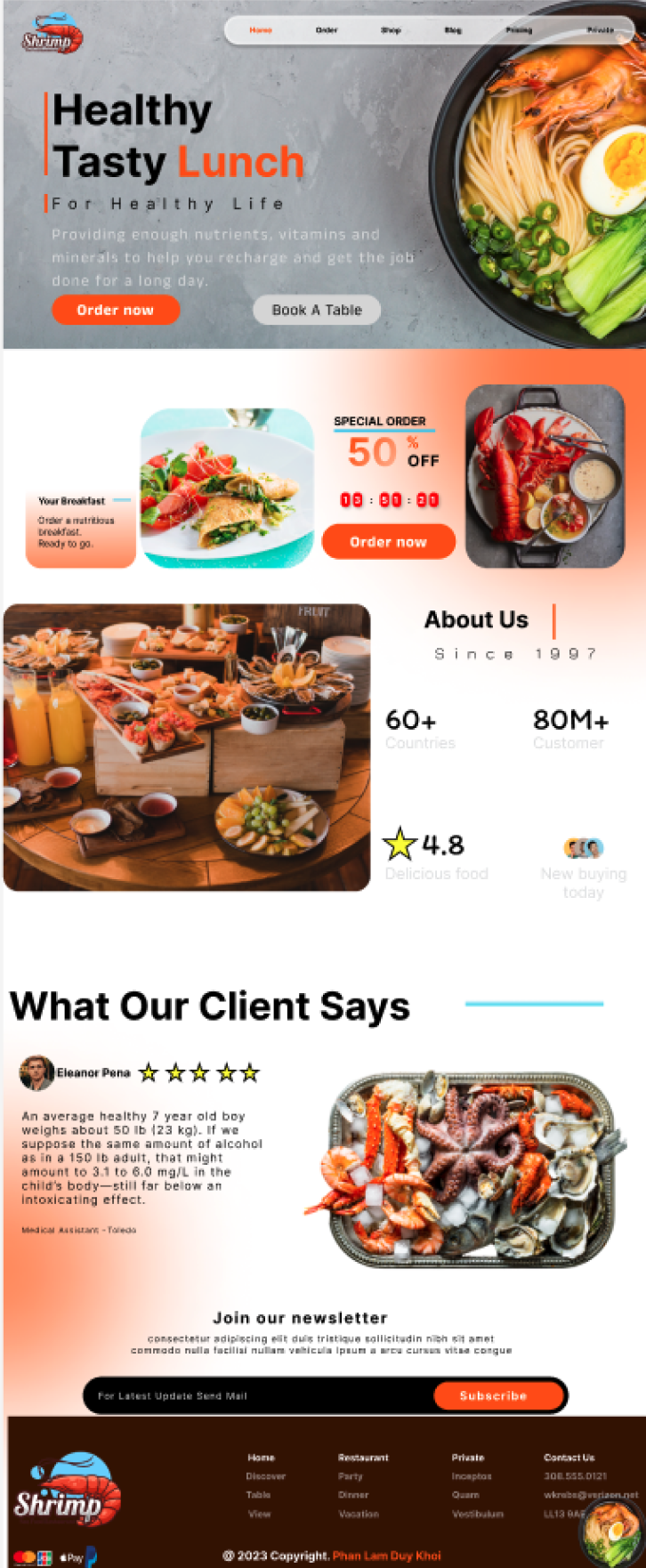 Shrimp Restaurant Landing Page by Phan Lâm Duy Khôi on Dribbble