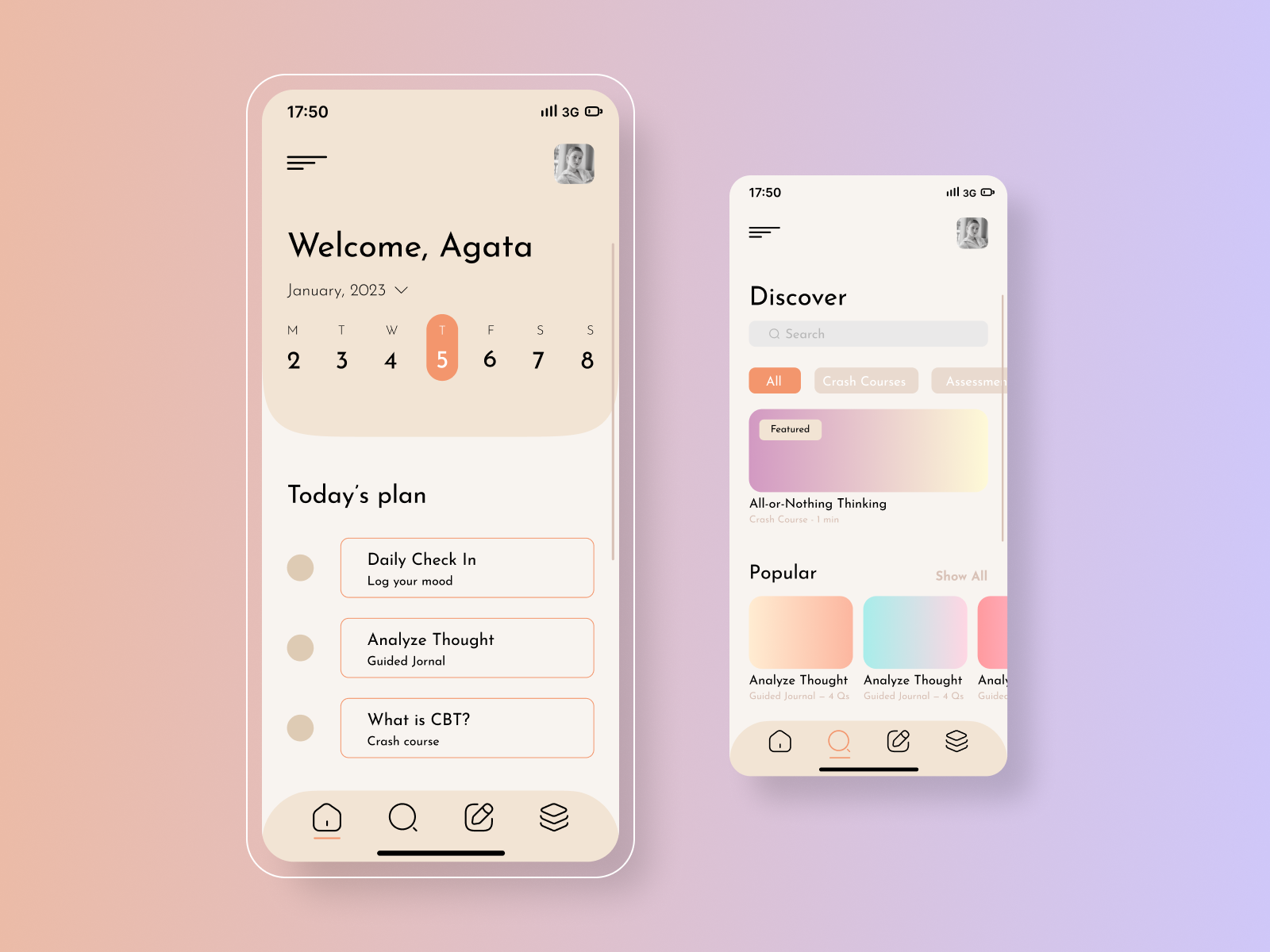 CBT Thought Diary / Mobile app redesign by Liza Baranovskaya on Dribbble