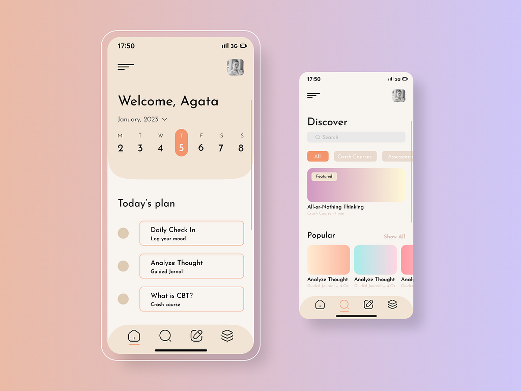 CBT Thought Diary / Mobile app redesign by Liza Baranovskaya on Dribbble
