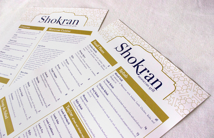Shokran Rebrand + Menu Design by Jillian Nickell on Dribbble