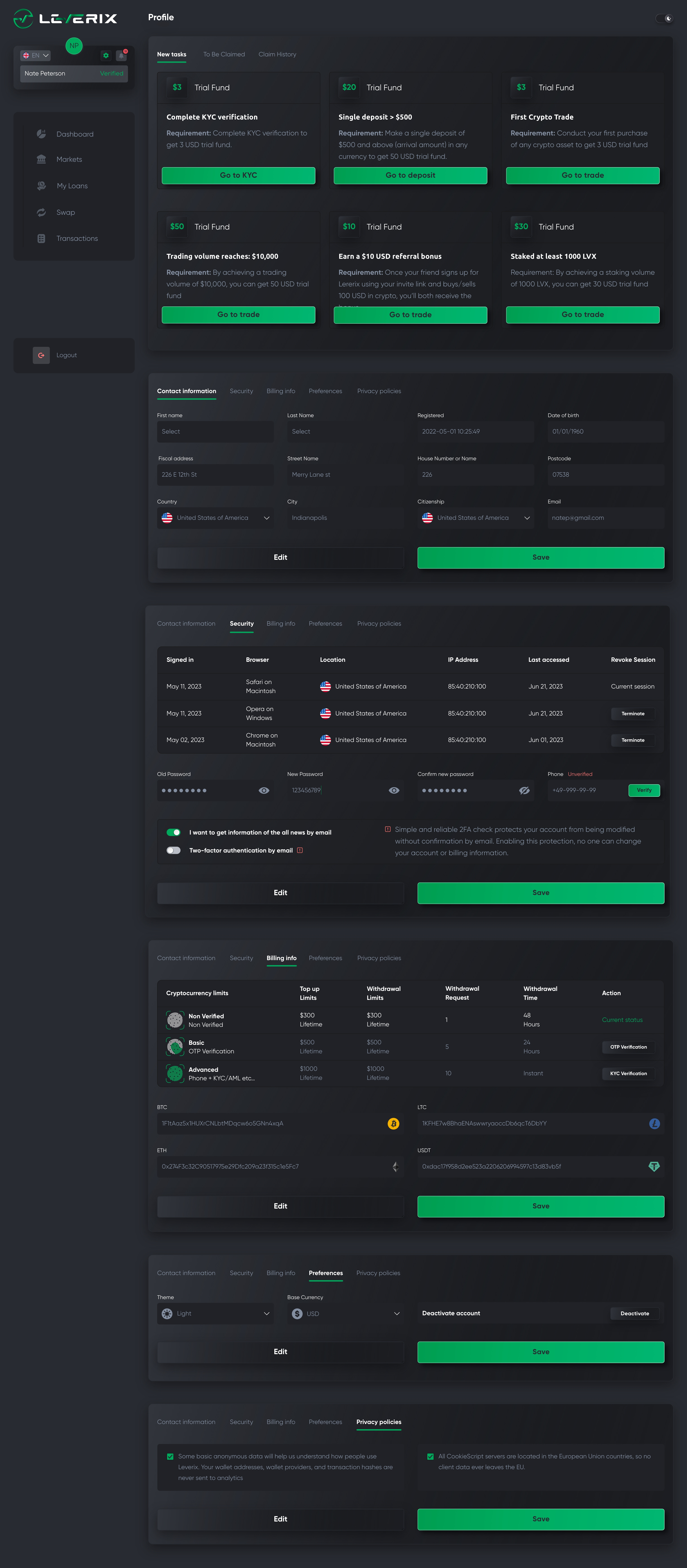 Dark UI UX Dashboard Design for Leverix AI Powered Crypto Wallet by ...